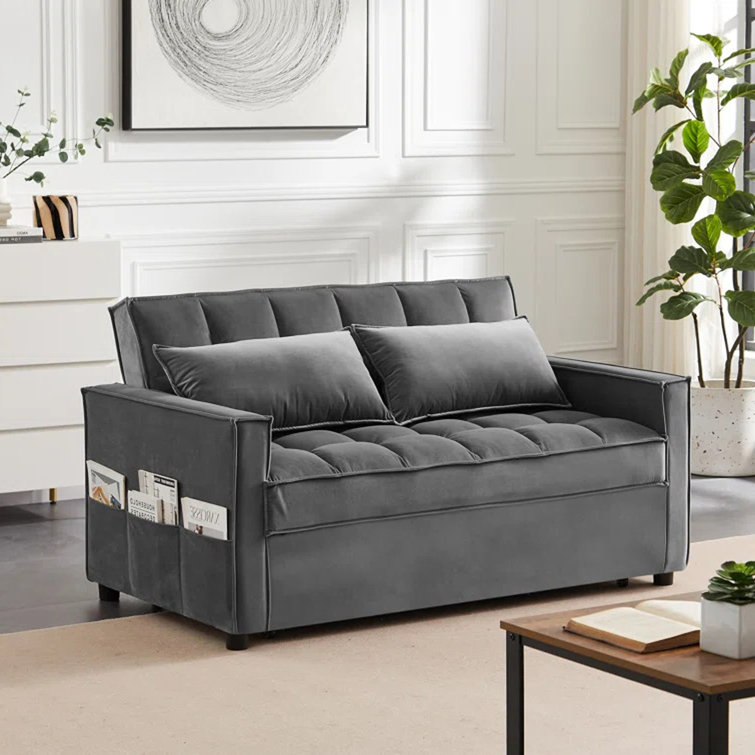 Fairmont Park Madrid Velvet 2 Seater Pullout Sofa Bed in Grey | Wayfair.co.uk